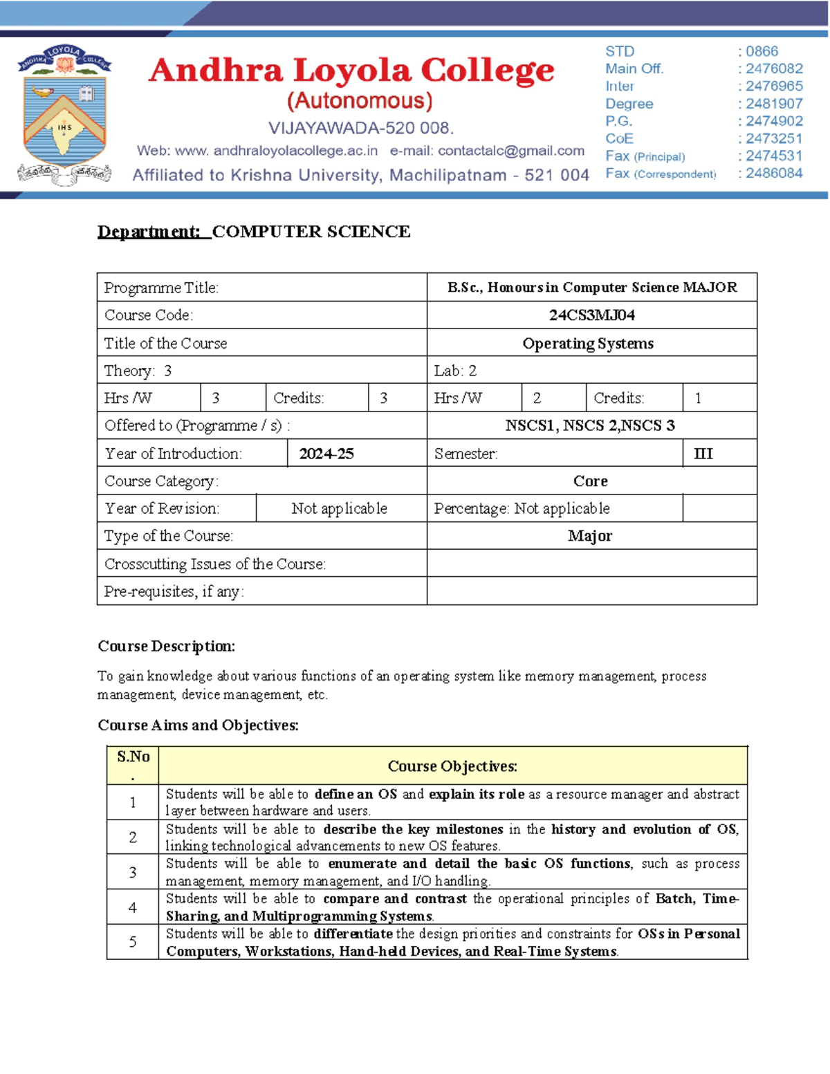 24CS3MJ04 ODD(III) Operating Systems Course Overview and Exam Guide ...