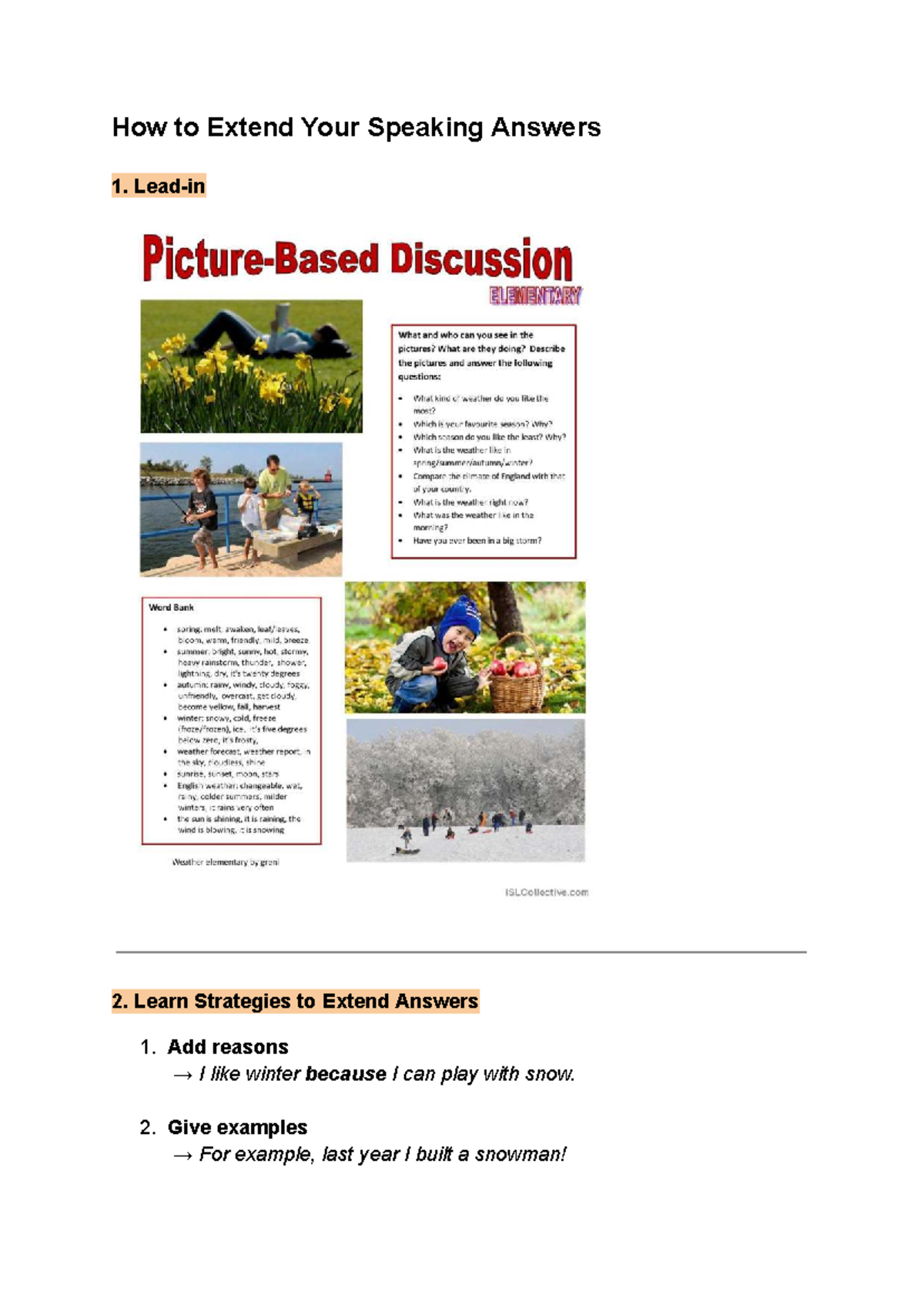 How to Extend Your Speaking Answers: Strategies & Vocabulary - Studocu