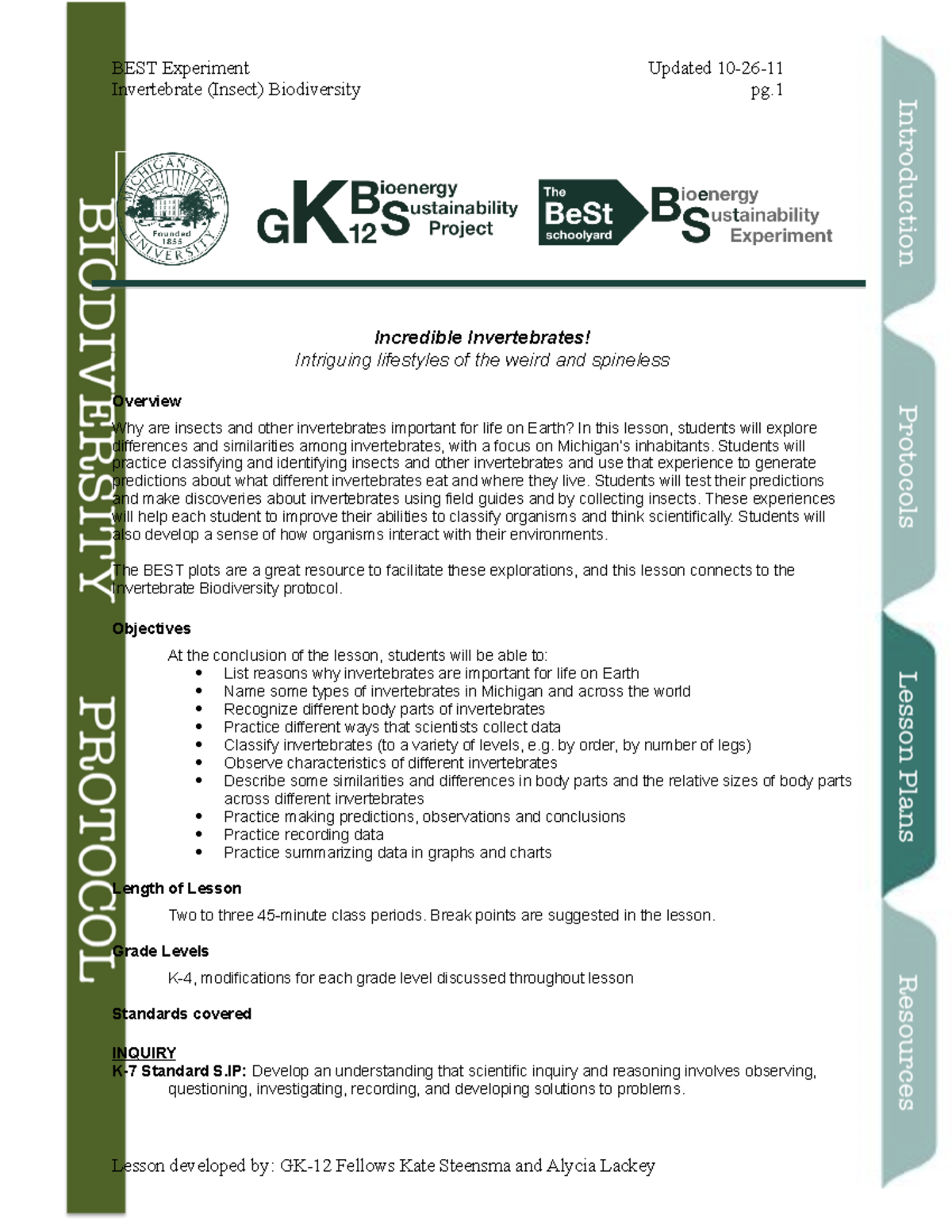 Invertebrate-Lesson Plan for Natural Science (Grades 6-7) - Studocu