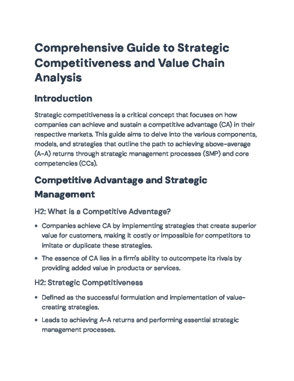 Comprehensive Guide to Strategic Competitiveness and Value Chain ...