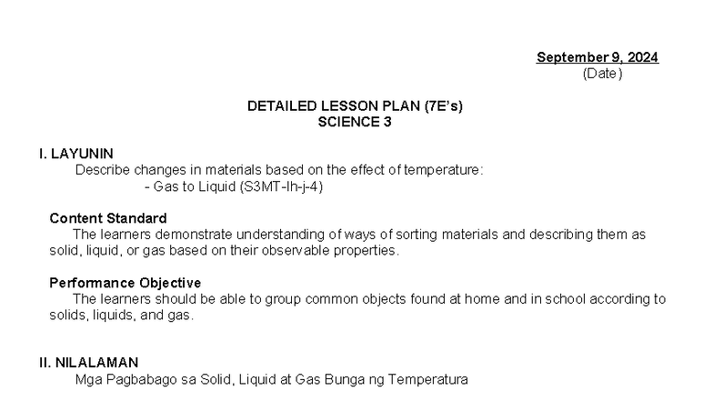 Q1 DLP 7Es Science 3 W7 D1: Pagbago ng Matter at Condensation - Studocu