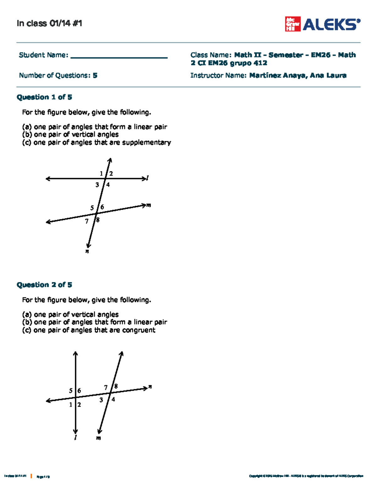 Math II EM26 Quiz: Angle Relationships and Properties - Studocu
