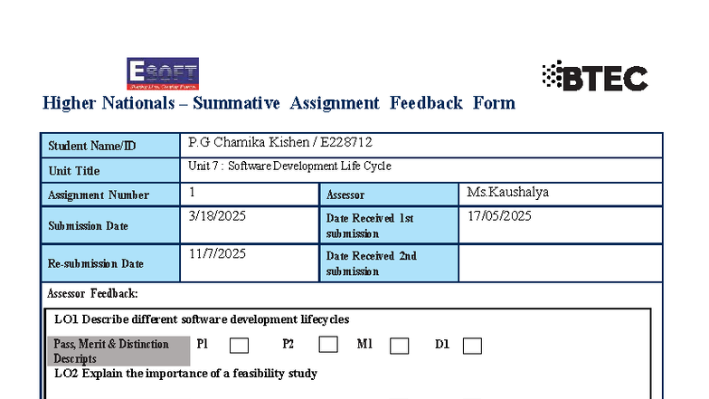 E228712 Unit 7: Software Development Life Cycle Assignment Feedback ...
