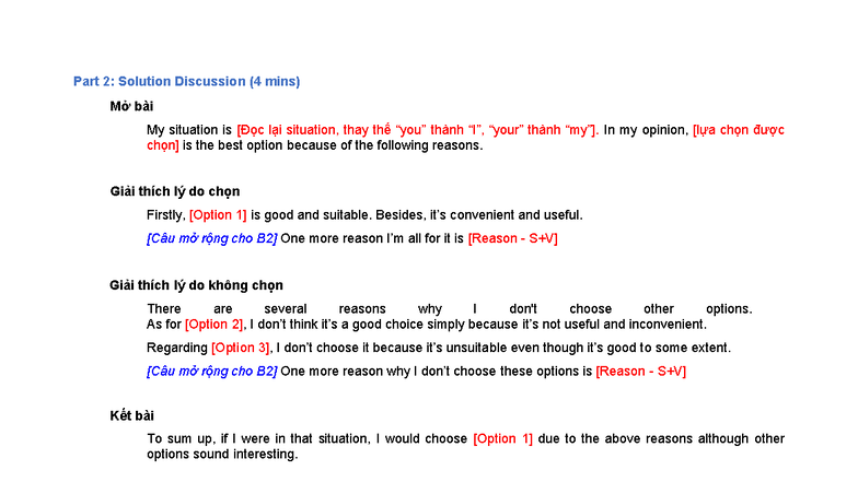 Speaking Part 2 - Template for VSTEP Exam Solutions - Studocu