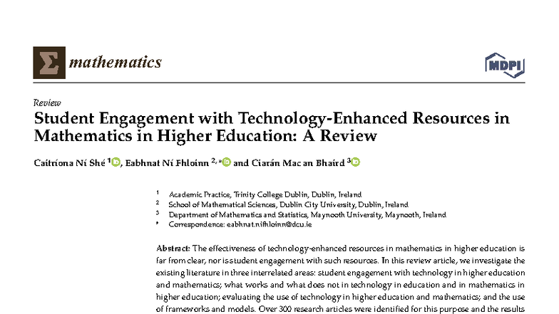 Mathematics 11: Review of Student Engagement with Technology in Higher ...