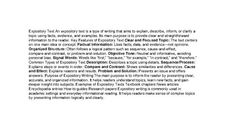 Expository Text - Lecture Notes on Key Features and Purpose - Studocu
