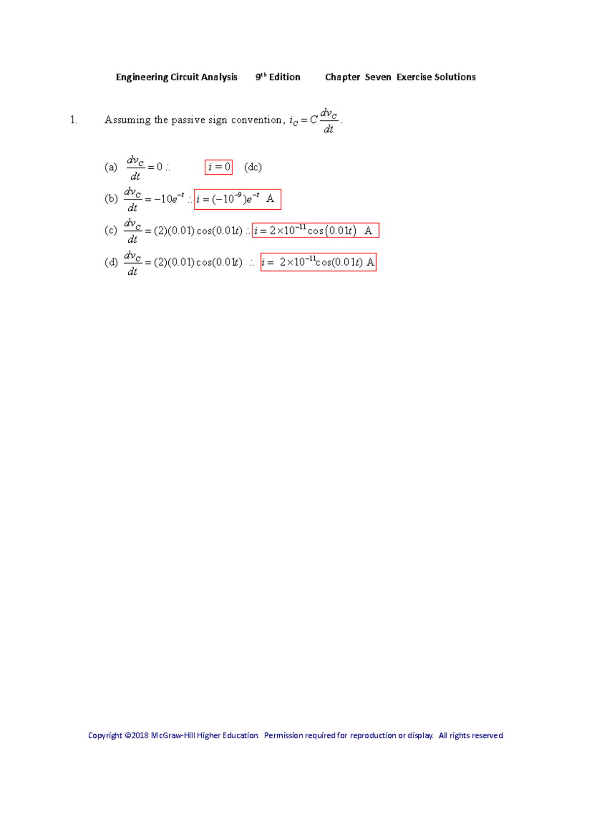 Engineering Circuit Analysis 9th Edition Chapter 7 Exercise Solutions - Studocu