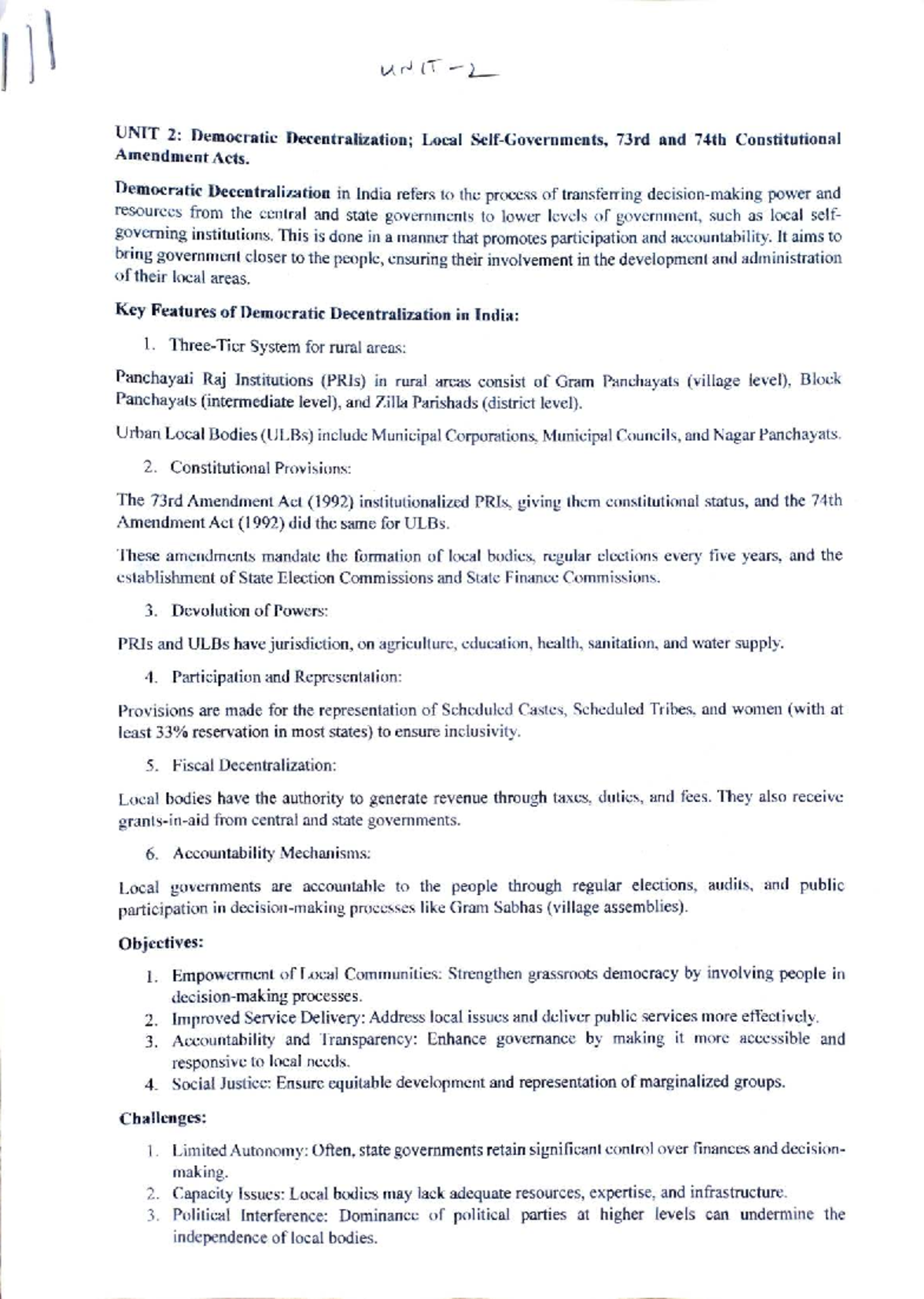 UNIT 2: Constitutional Values and Democratic Decentralization in India ...