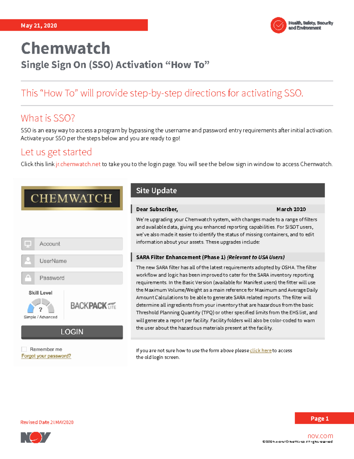 Chemwatch SSO Activation Guide - Step-by-Step Instructions - Studocu