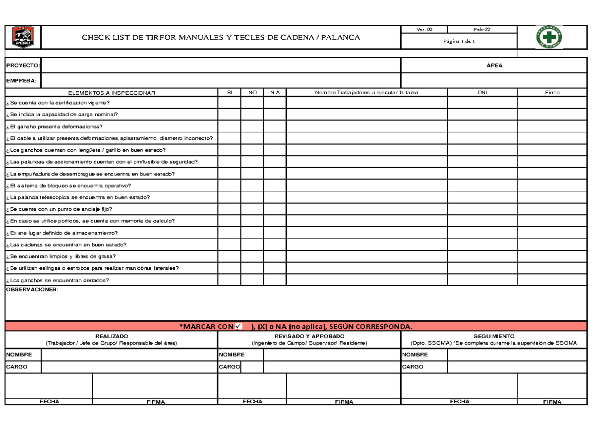 Checklist for Tirfor Manual and Chain Hoists - Project Verification ...