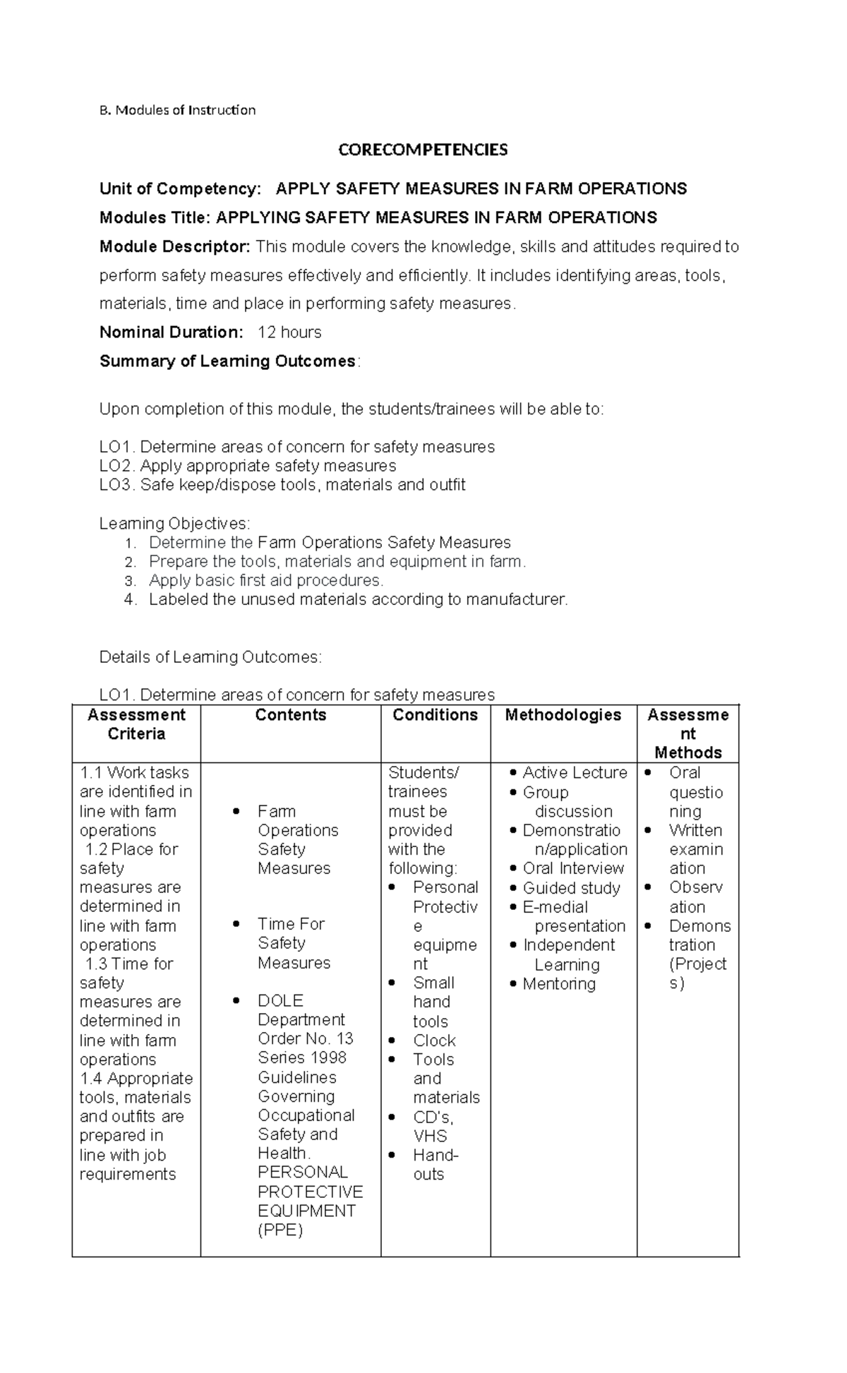 CBC- Common 1 - NOTES - B. Modules of Instruction CORECOMPETENCIES Unit ...