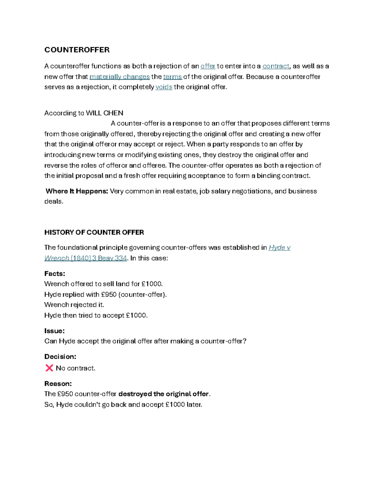 Counteroffer Analysis: Key Principles and Case Studies - Studocu