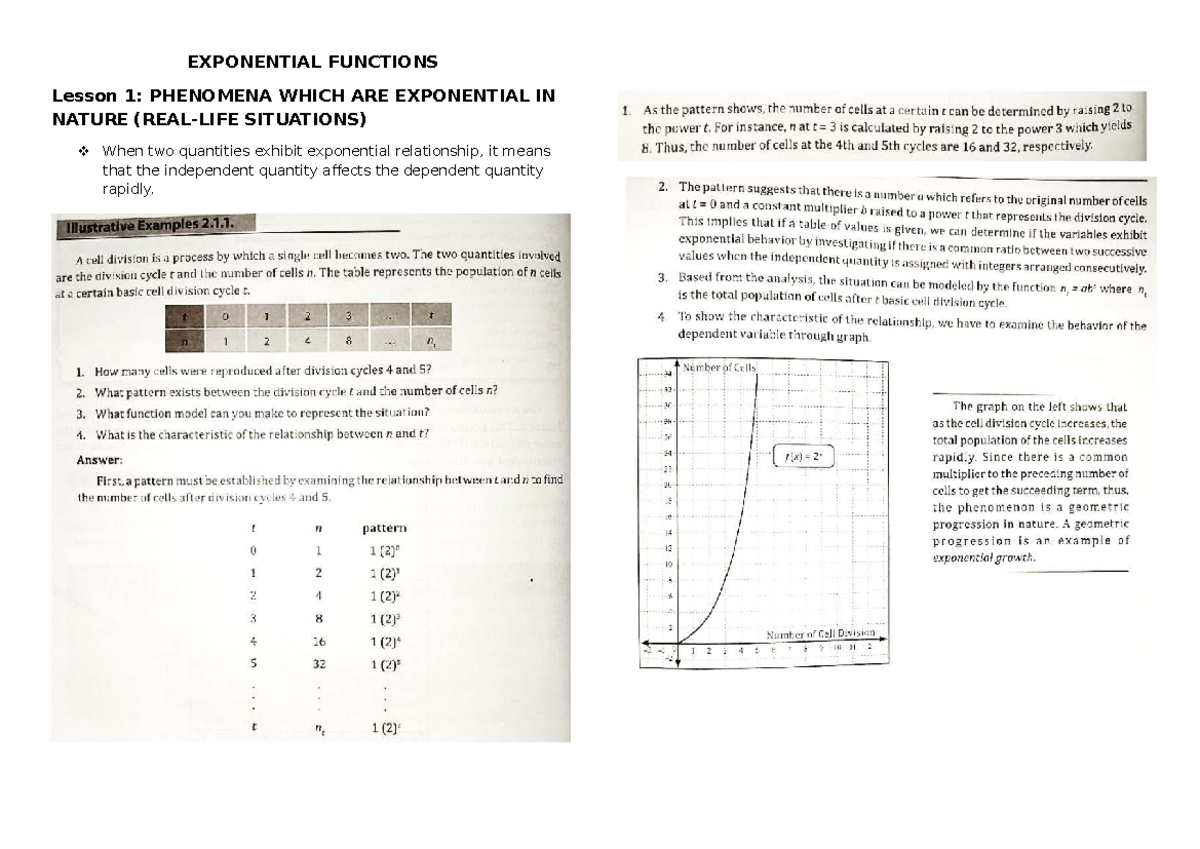Exponential Functions (MATH101) Lesson Overview and Key Concepts - Studocu