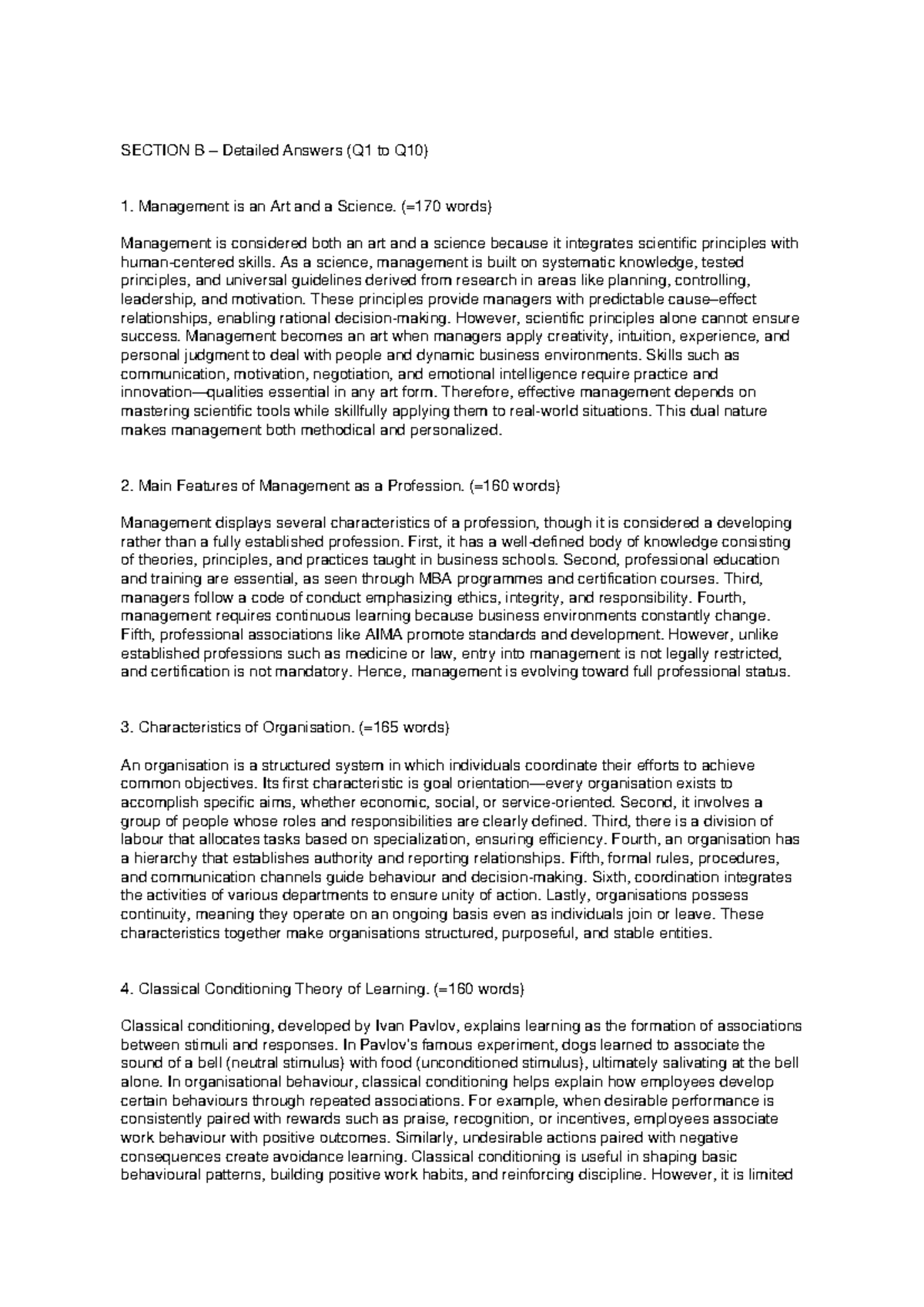 Management Concepts: Detailed Answers (Q1 to Q10) - Studocu