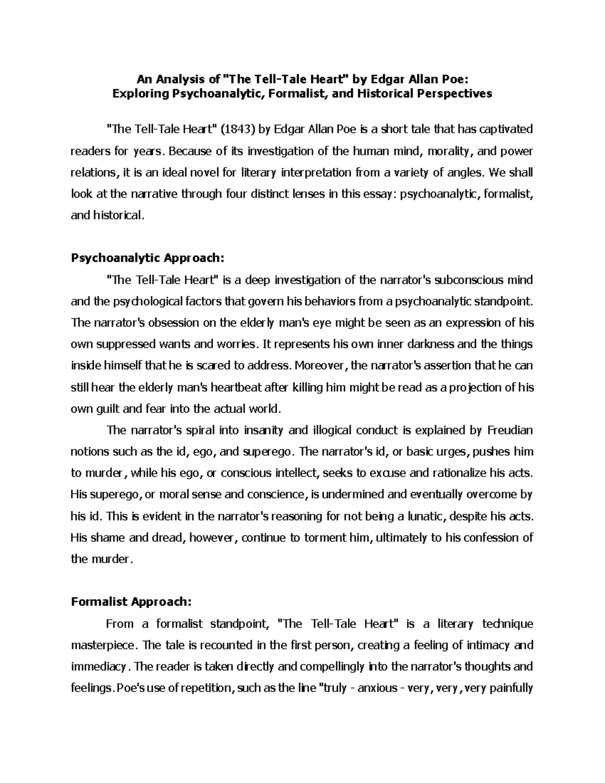 Psychoanalytic & Historical Insights on "The Tell-Tale Heart": A ...