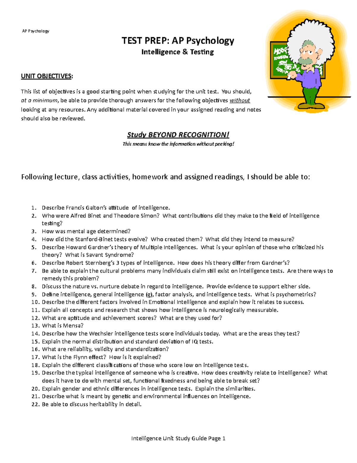 AP Psych Exam - Intelligence Test Prep Study Guide - Studocu