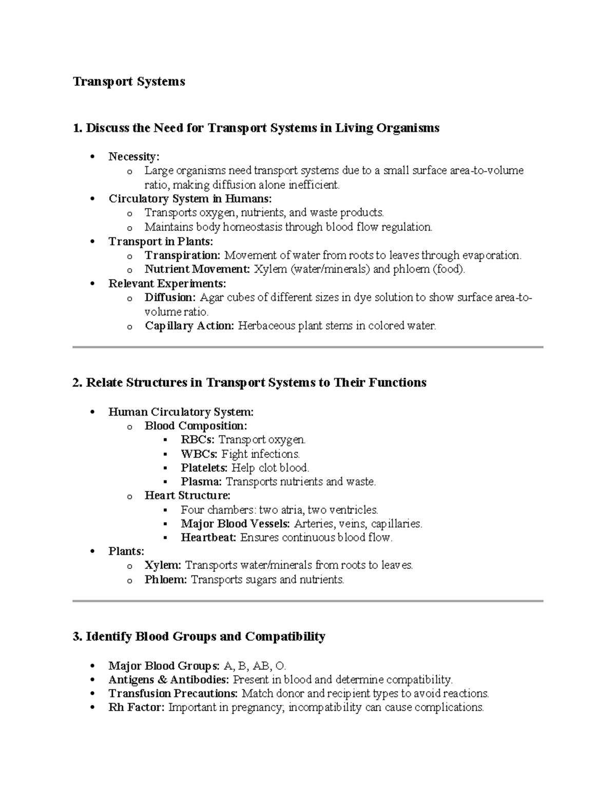 Transport Systems - Discuss the Need for Transport Systems in Living ...