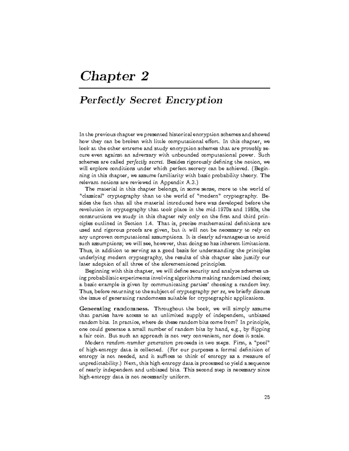 Chapter 2: Perfectly Secret Encryption (Ch2 - Textbook) - Studocu