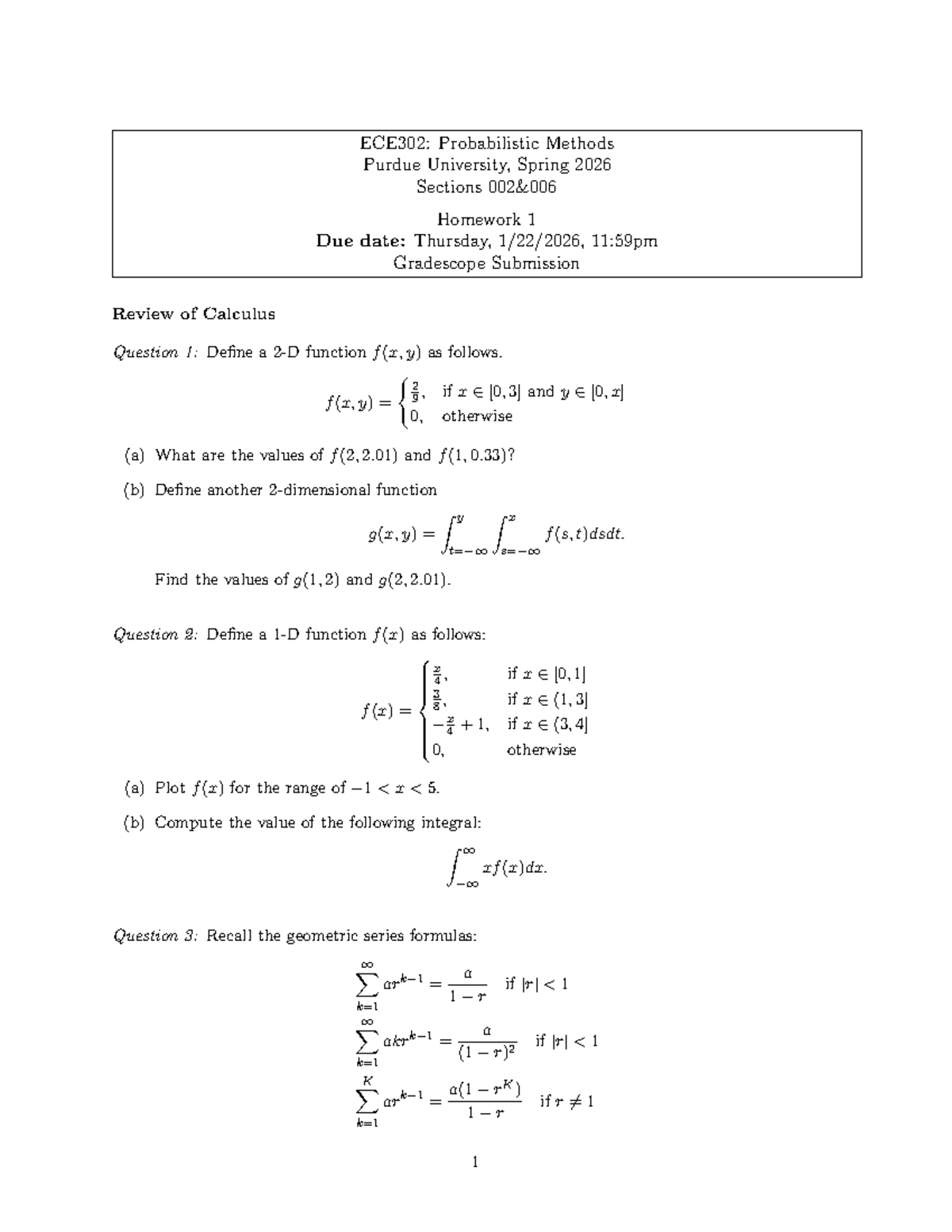 ECE302: Probabilistic Methods Homework 1 - Spring 2026 - Studocu