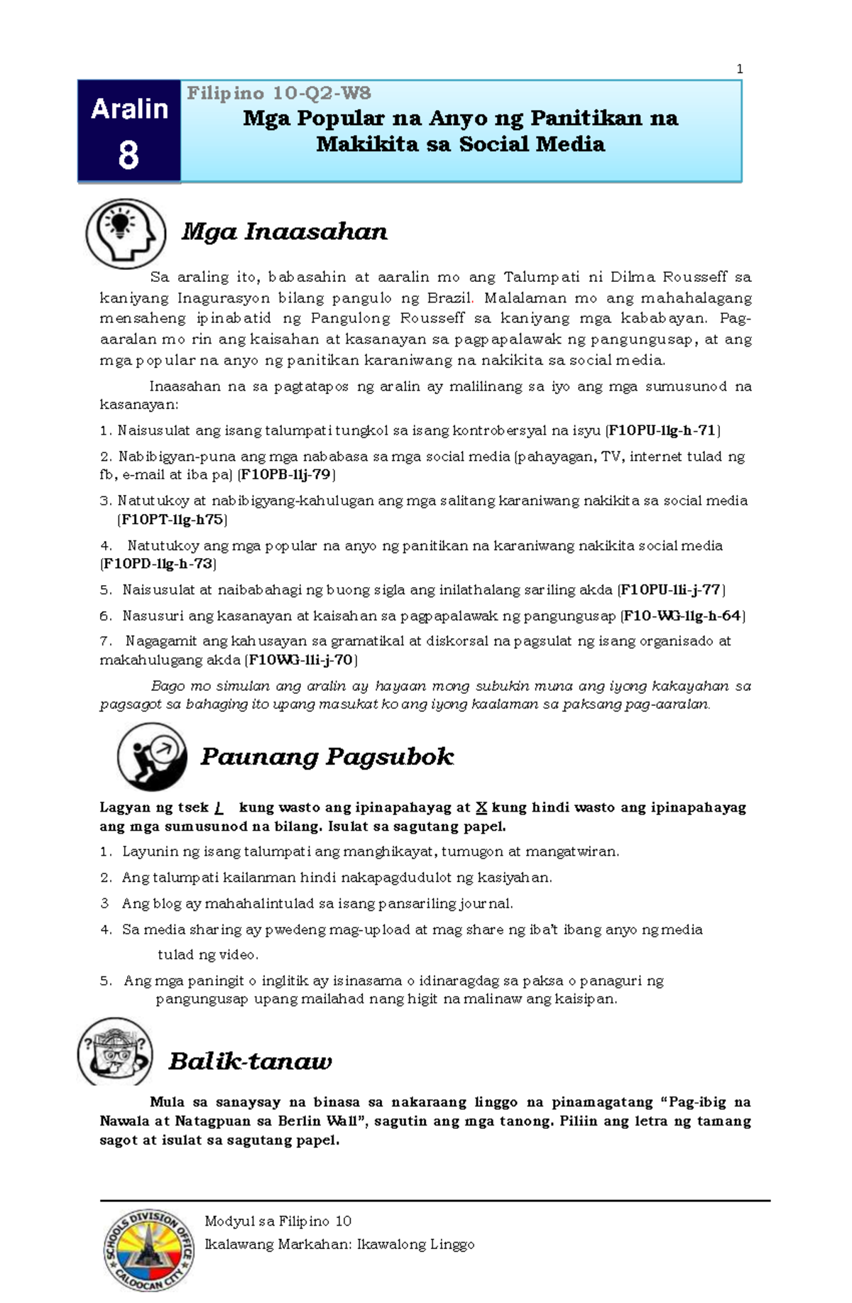Filipino 10 Q2 Week 8 - DJSJDAJDKLJALKJDAKJDKAJDA - Modyul sa Filipino ...