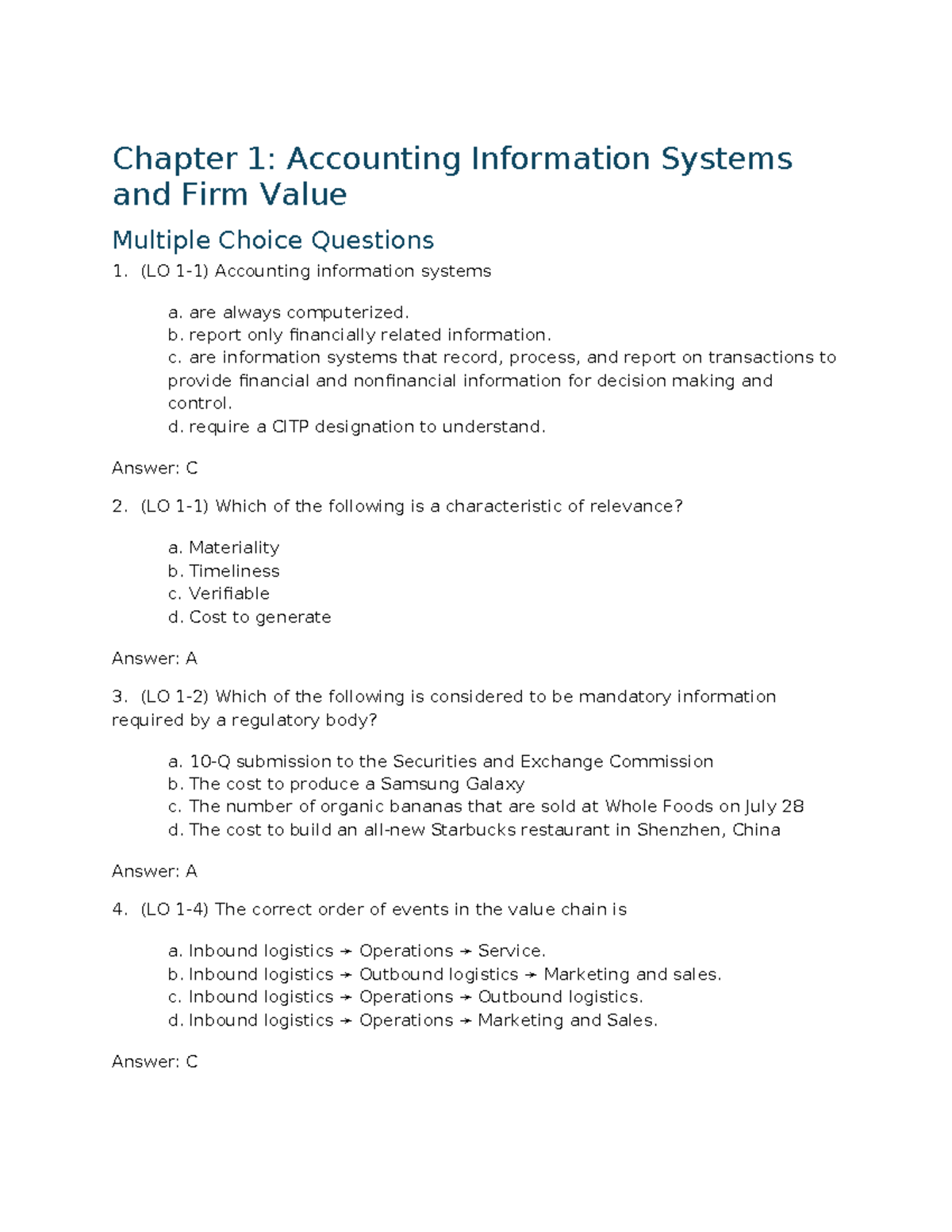 Exam 1 Study Guide: Chapters 1, 5, and 6 - Accounting Info Systems ...