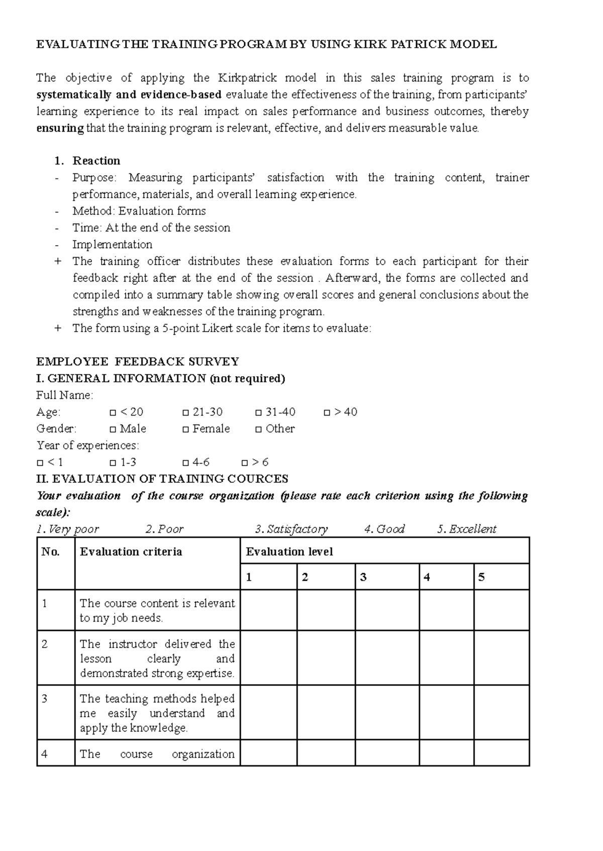 BT4 - Evaluating Sales Training Effectiveness Using Kirkpatrick Model ...