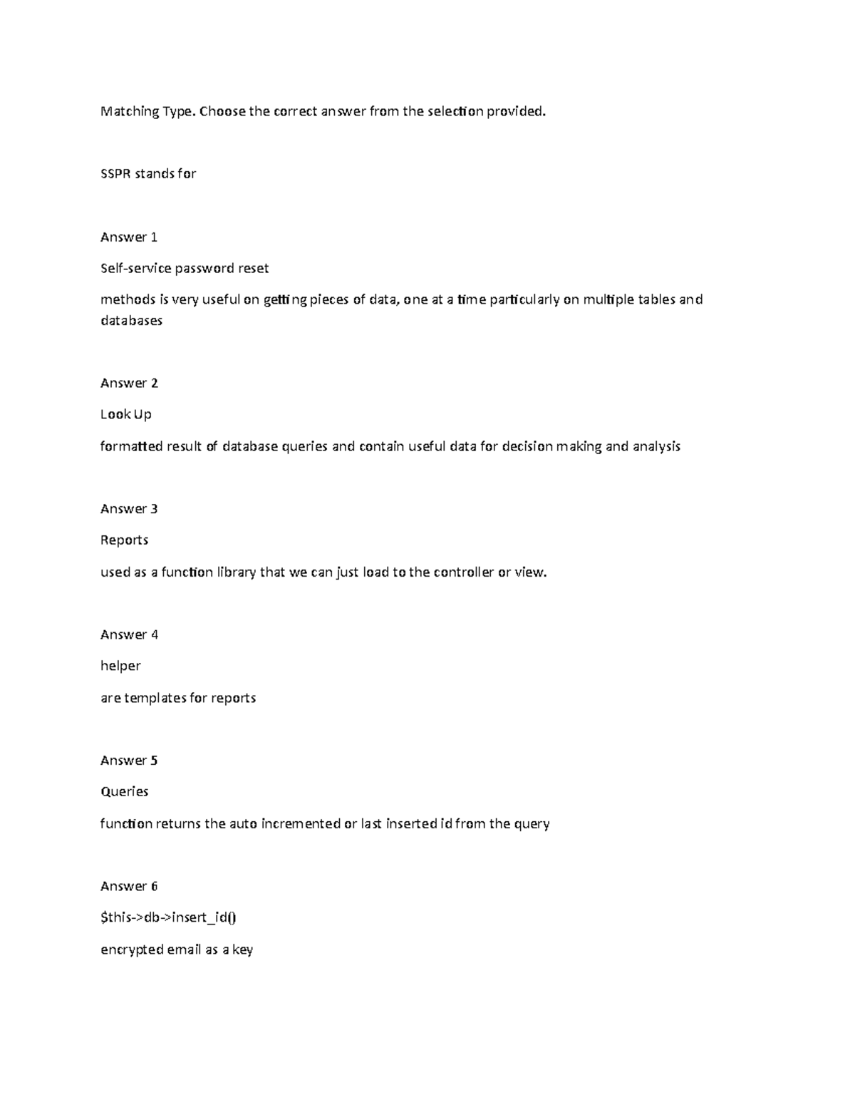 Web Application Midterm 2: Matching Questions and Answers - Studocu