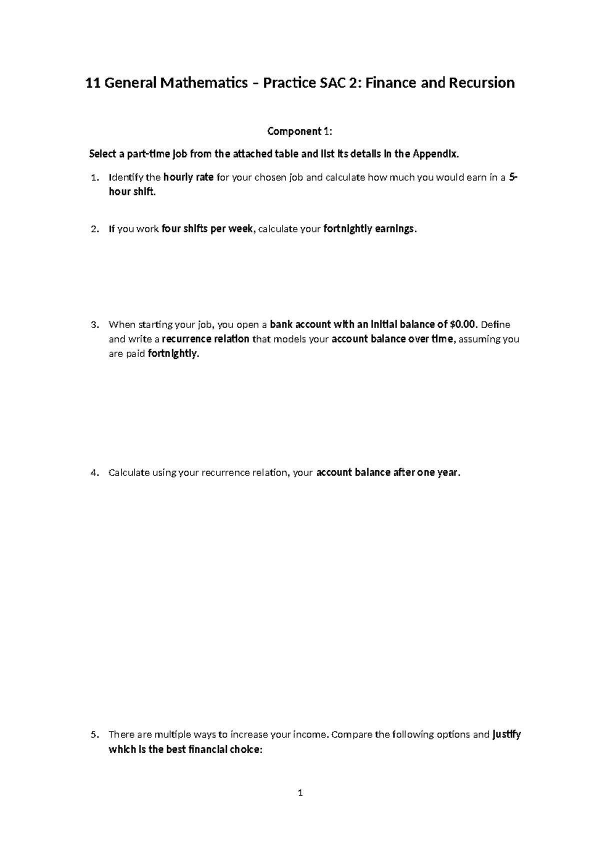 11 General Mathematics Practice SAC 2: Finance & Recursion Analysis ...