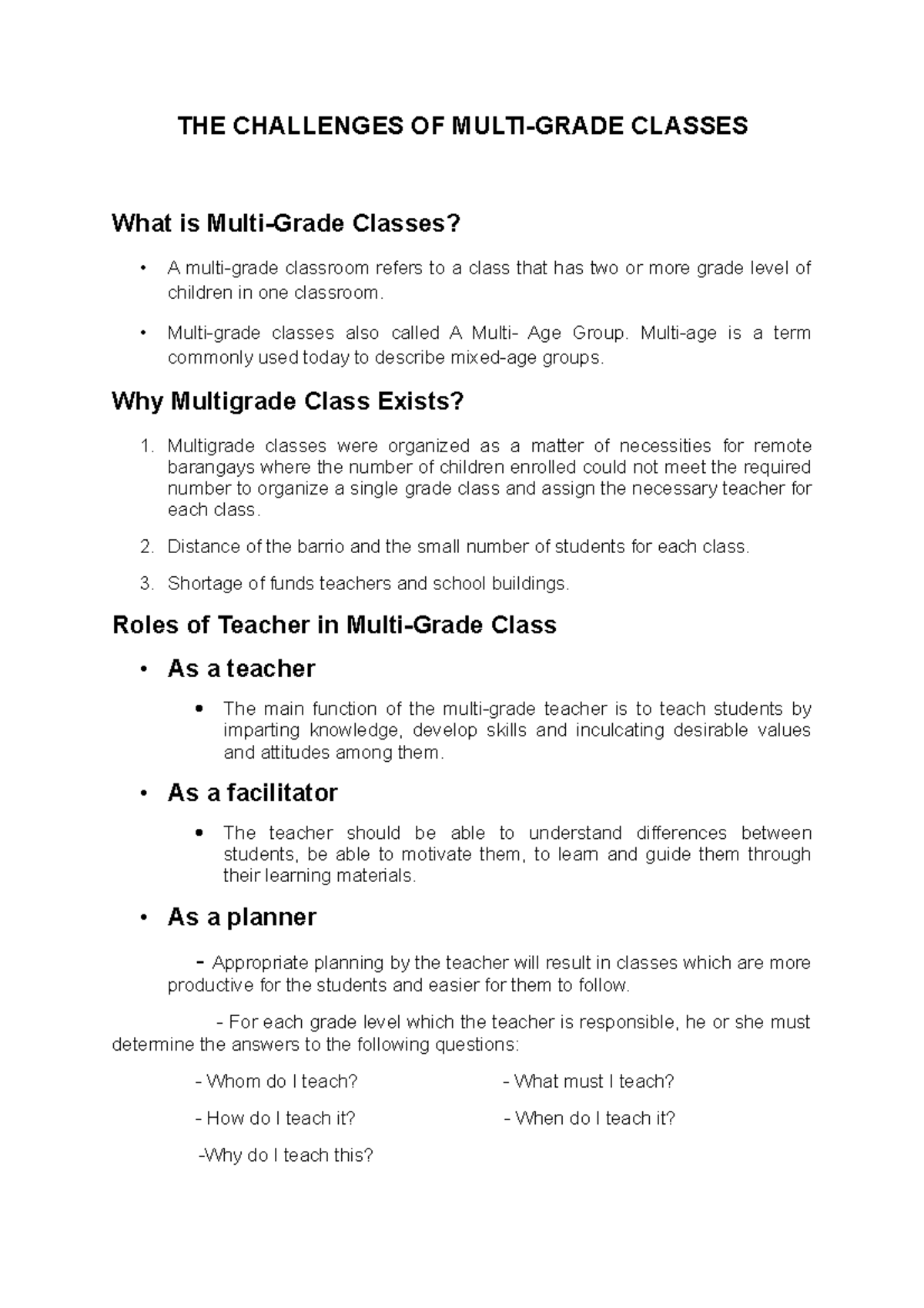 Challenges of Multi-Grade Classes: Understanding, Roles, and Benefits ...