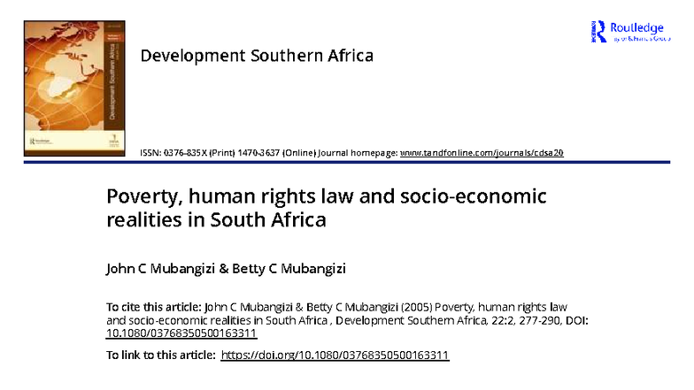 Poverty, Human Rights Law, and Socio-Economic Realities in South Africa ...