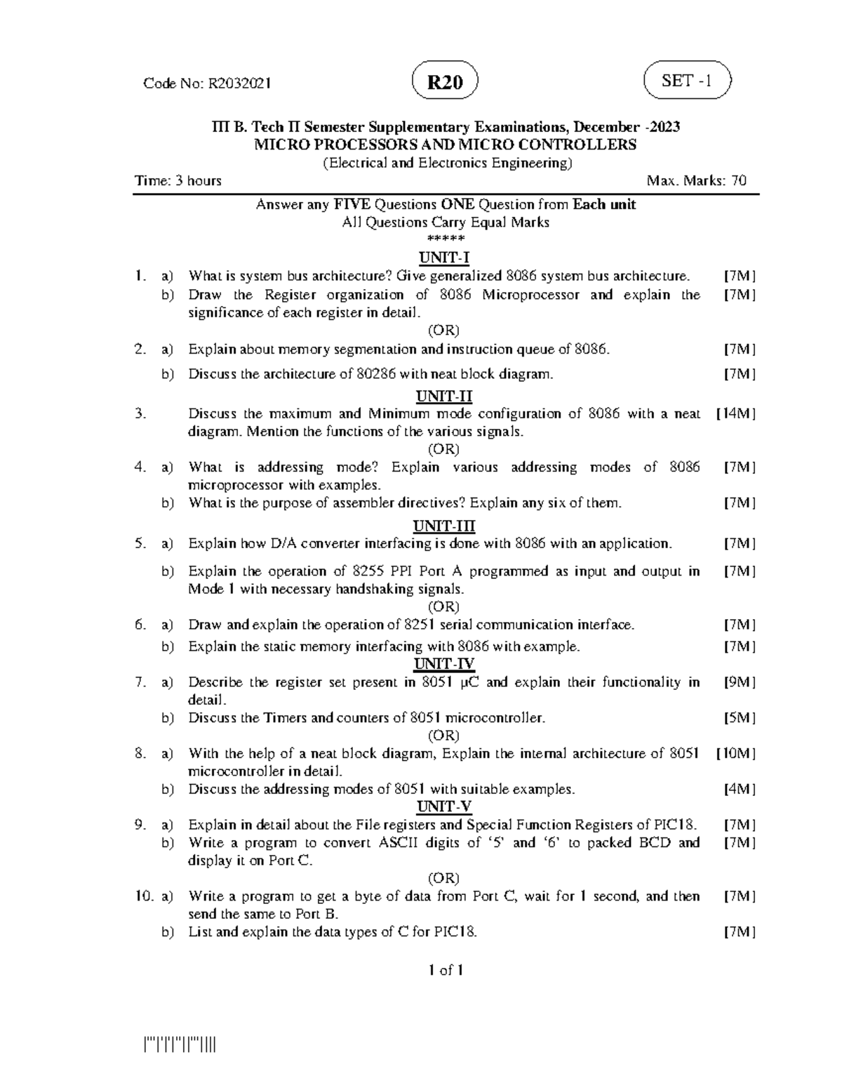 Micro Processors & Micro Controllers R20 Dec 2023 Exam Paper - Studocu