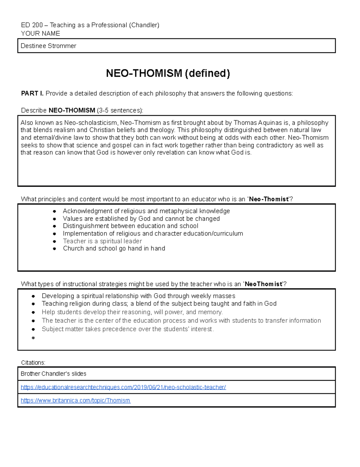 ED 200 - NEO-THOMISM in Teaching: Philosophy, Principles, and ...