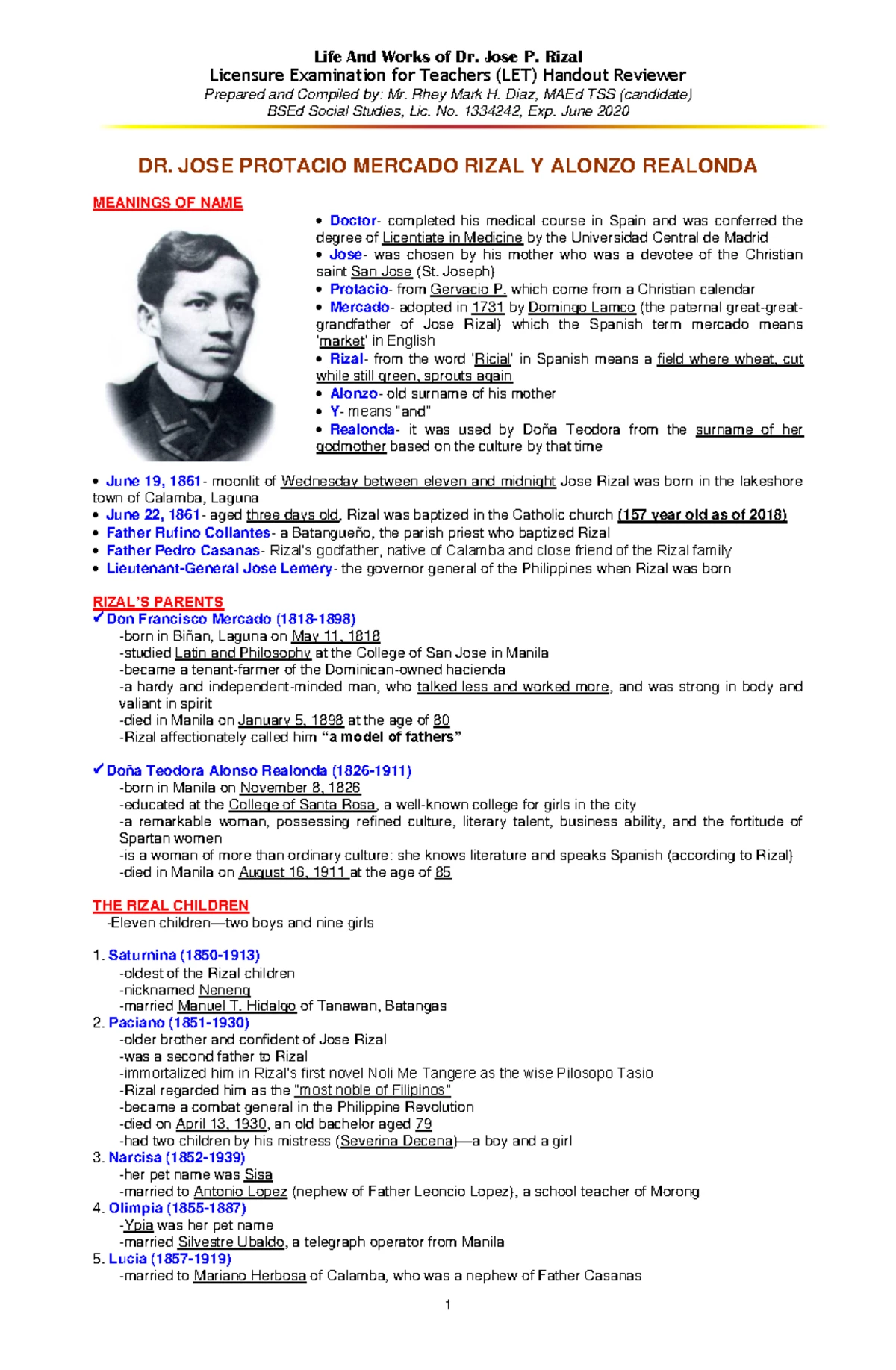 Life and Works of Rizal: A Comprehensive Study of His Legacy - Studocu
