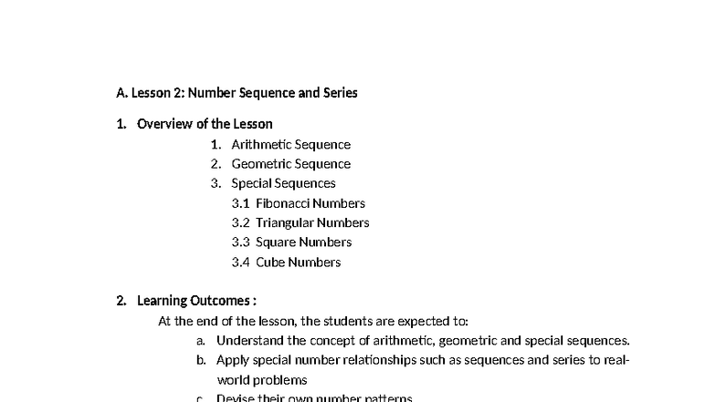 MMW Lesson 2: Understanding Number Sequences and Series - Studocu