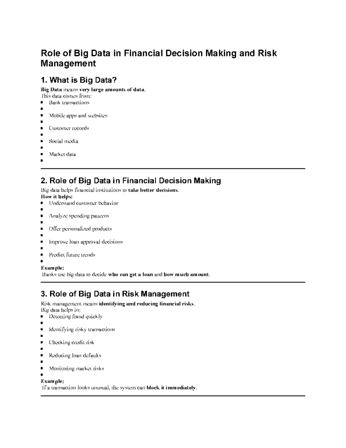 Role of Big Data in Financial Decision Making & Risk Management - Studocu