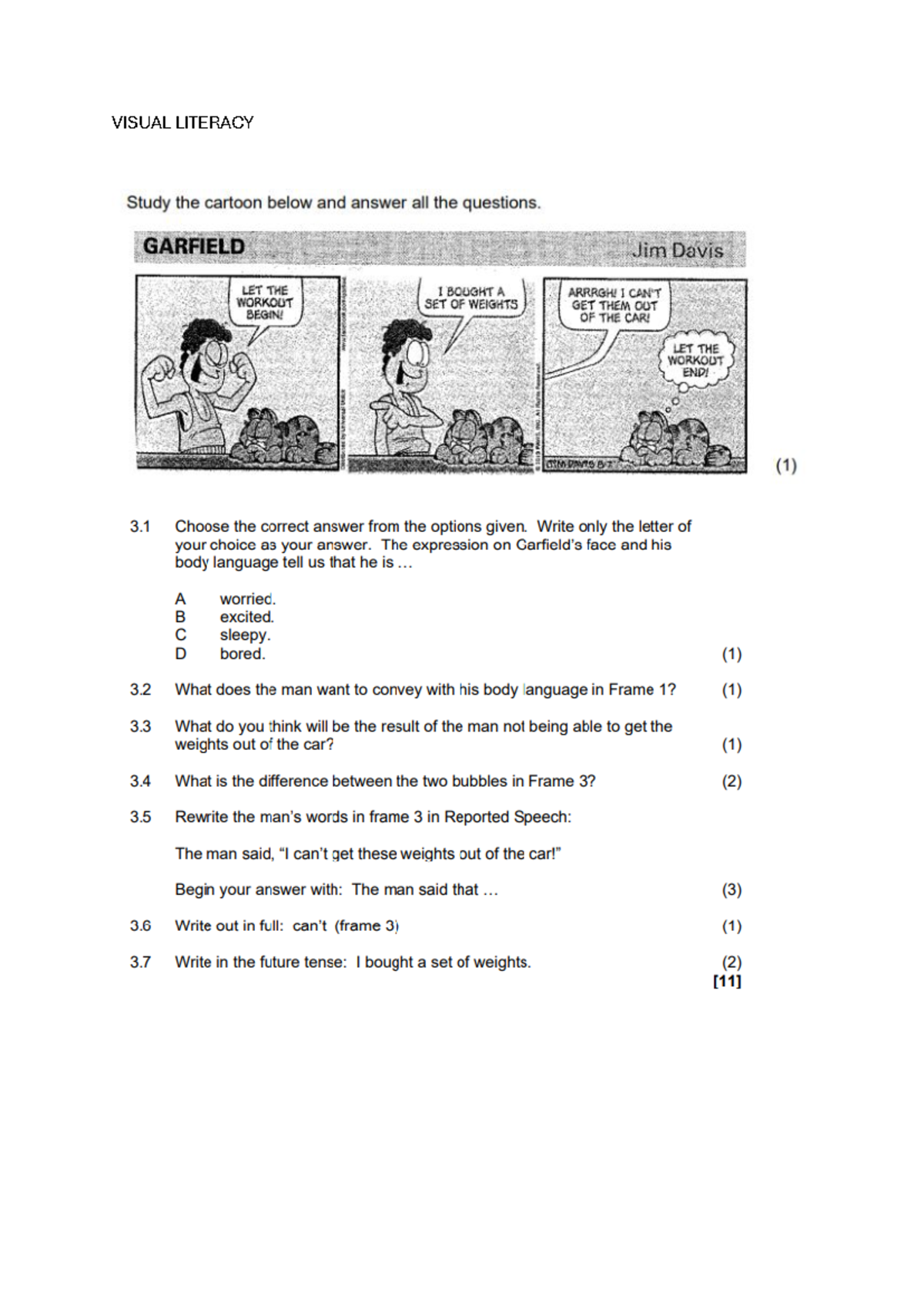 Visual Literacy Revision: Garfield Cartoon Analysis and Q&A - Studocu