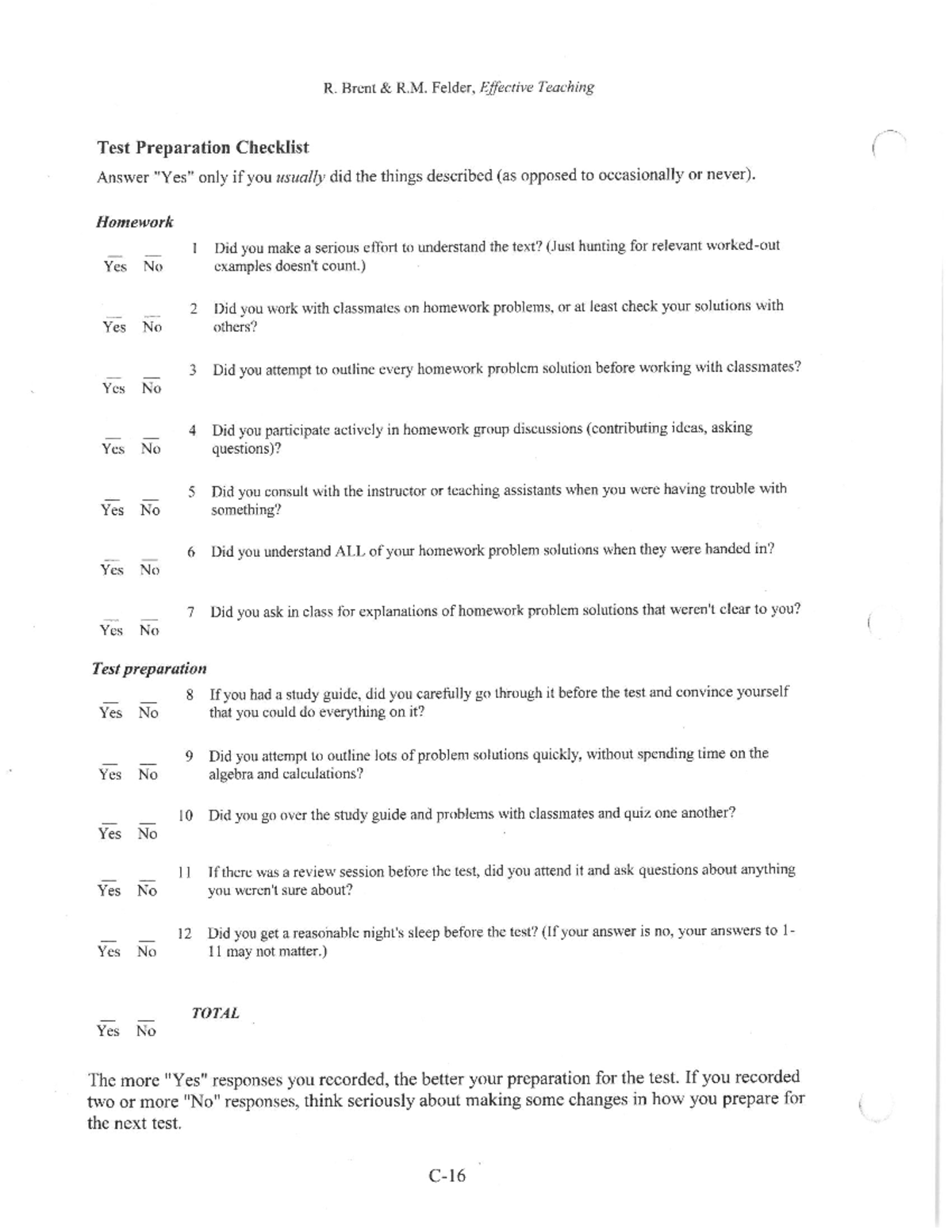 PY208 Test 1 Effective Teaching Preparation Checklist - Studocu