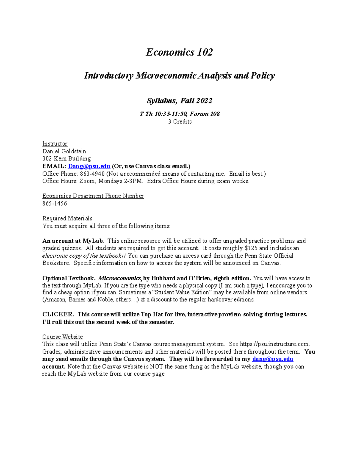 Econ 102 Syllabus - Intro Microeconomic Analysis, Fall 2022 - Studocu