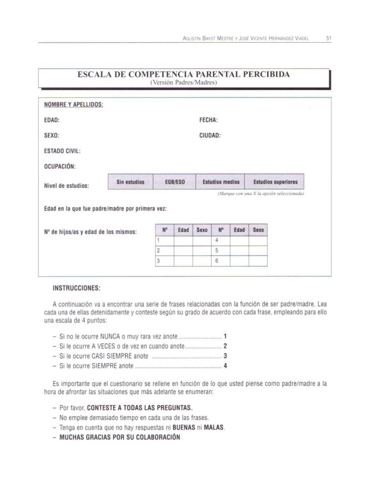 Escala de Competencia Parental Percibida: Protocolo de Evaluación - Studocu