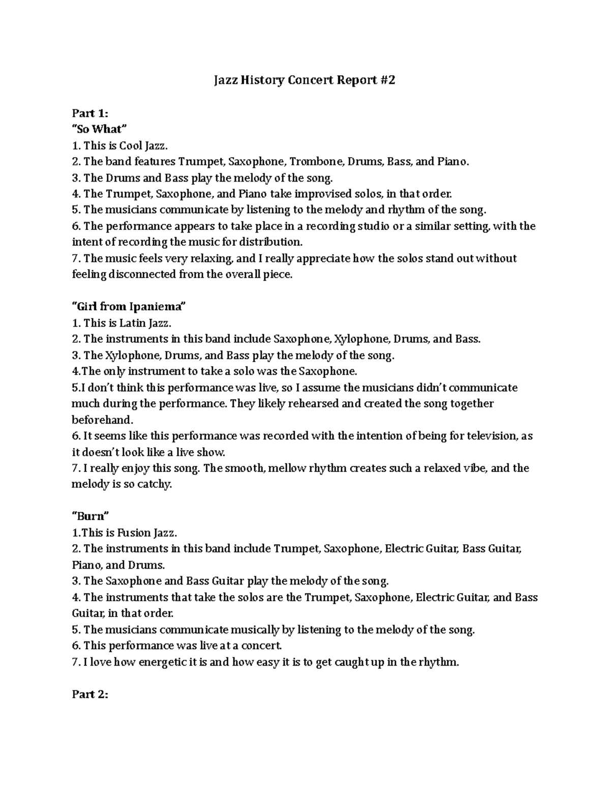 Jazz History Concert Report #2 - Jazz History Concert Report Part 1 ...