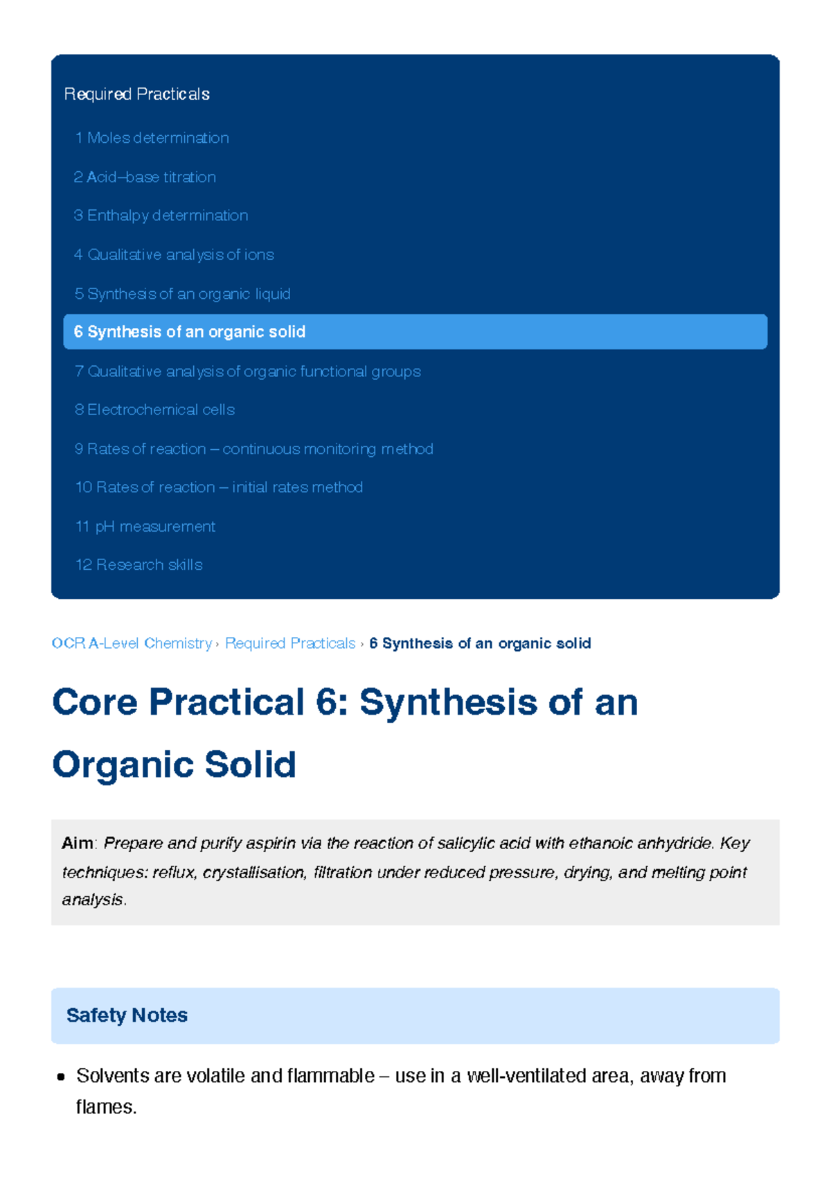 Synthesis of an Organic Solid - OCR A-Level Chemistry Practical - Studocu