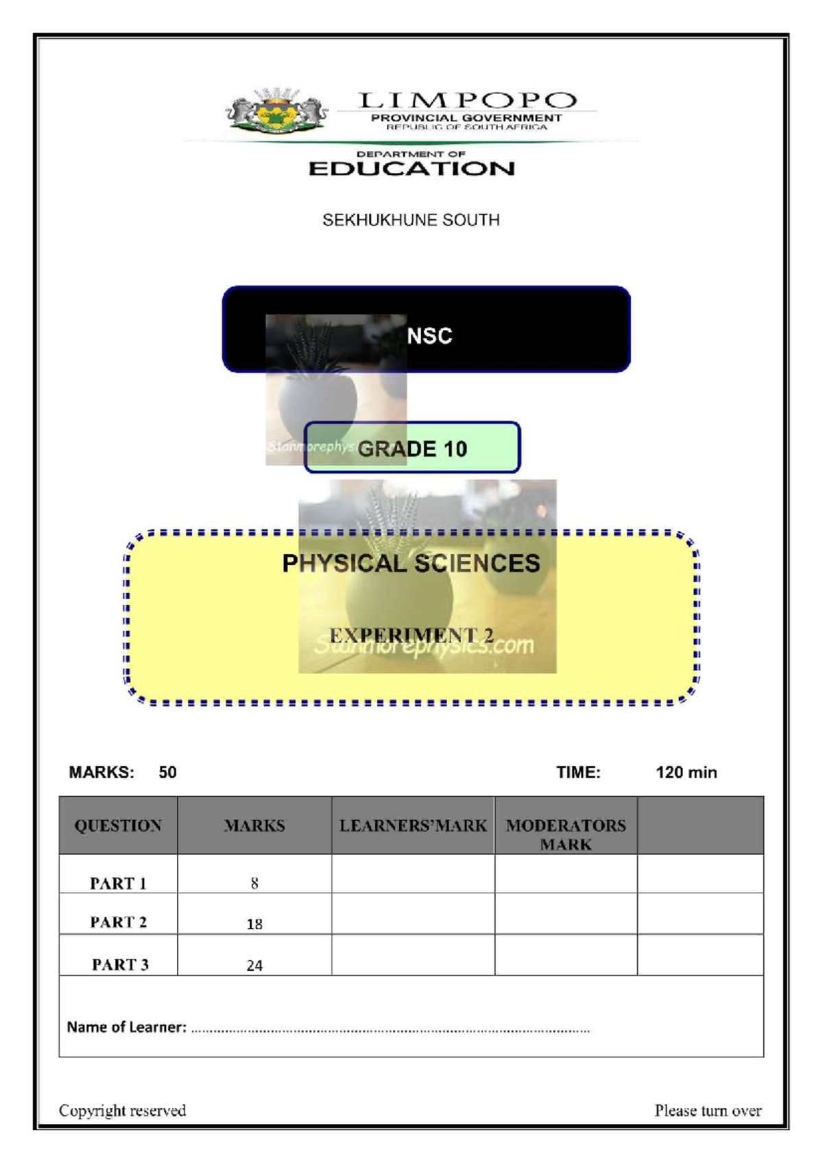 LIMPOPO 2 NSC GRADE 10 PHYSICAL SCIENCES PRACTICAL EXPERIMENT 2 2024 ...