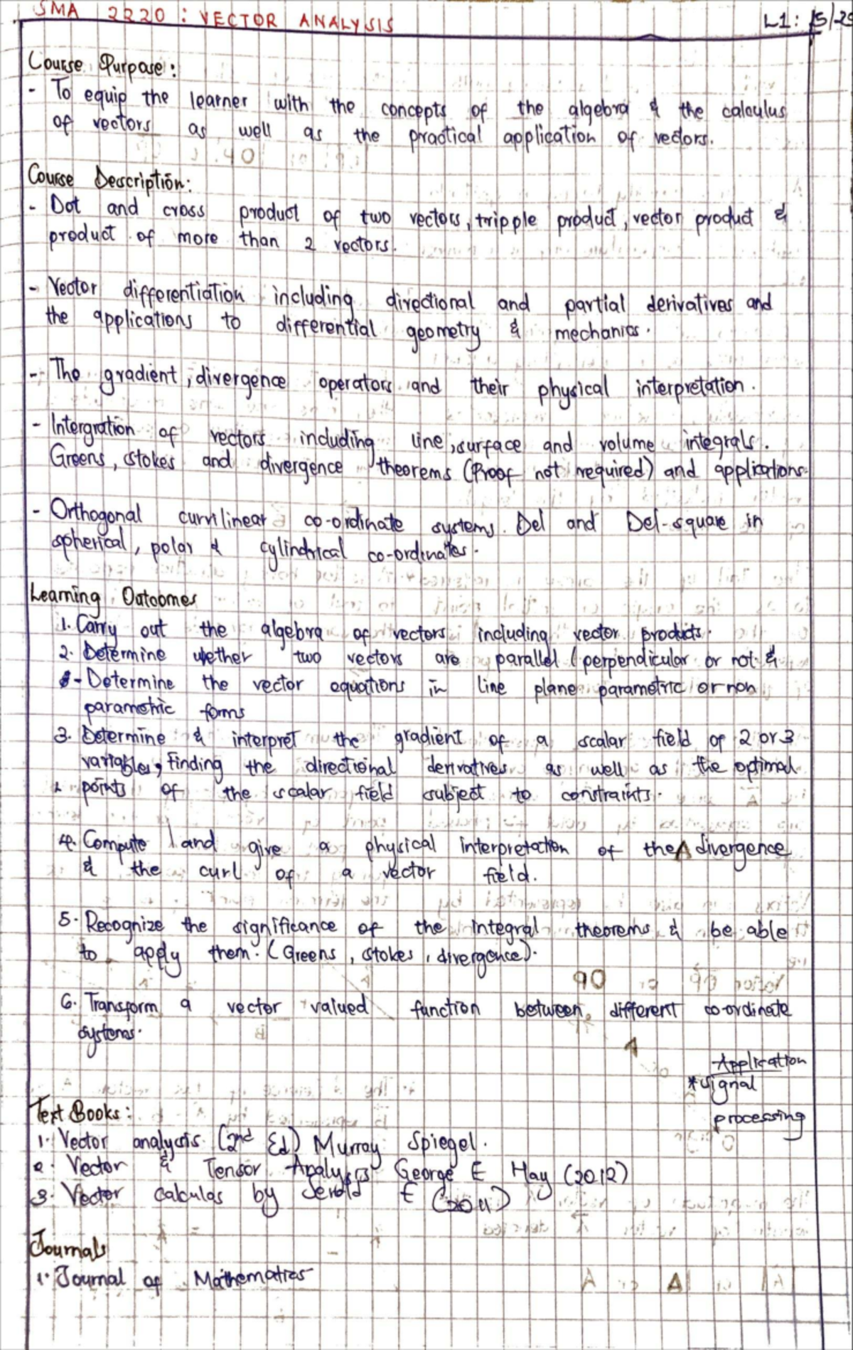 SMA: VECTOR ANALYSIS L1 - Class Notes and Key Concepts - Studocu