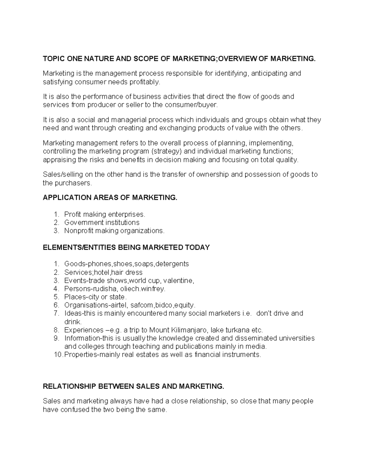 Marketing Management: Nature, Scope & Core Concepts (MKT 101) - Studocu