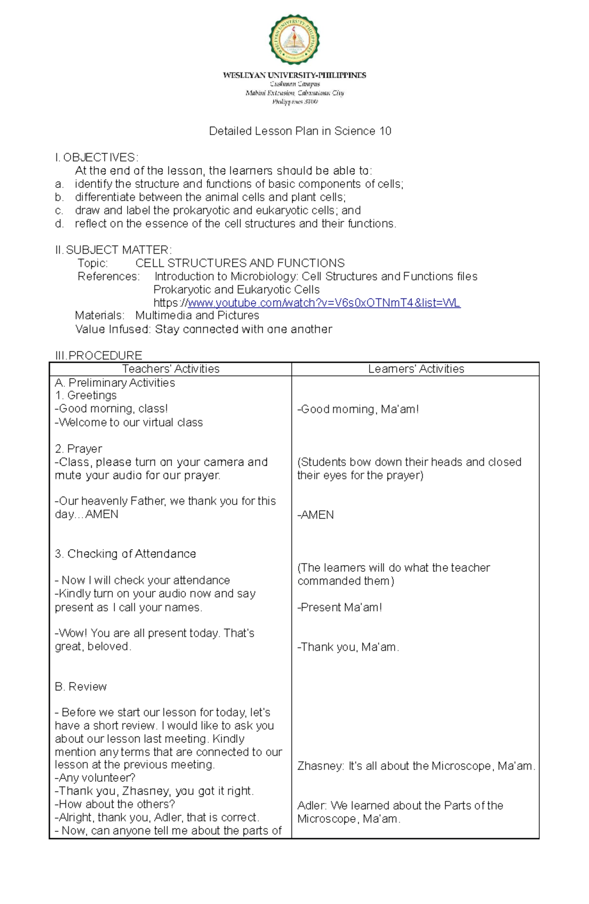 Sample Detailed Lesson Plan - HIGH SCHOOL DEPARTMENT Junior High School ...