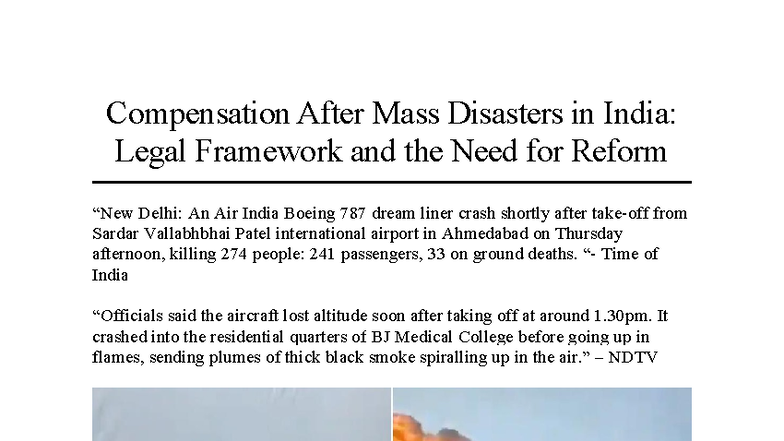 Reforming Compensation for Mass Disasters in India: Lessons from AI 171 ...