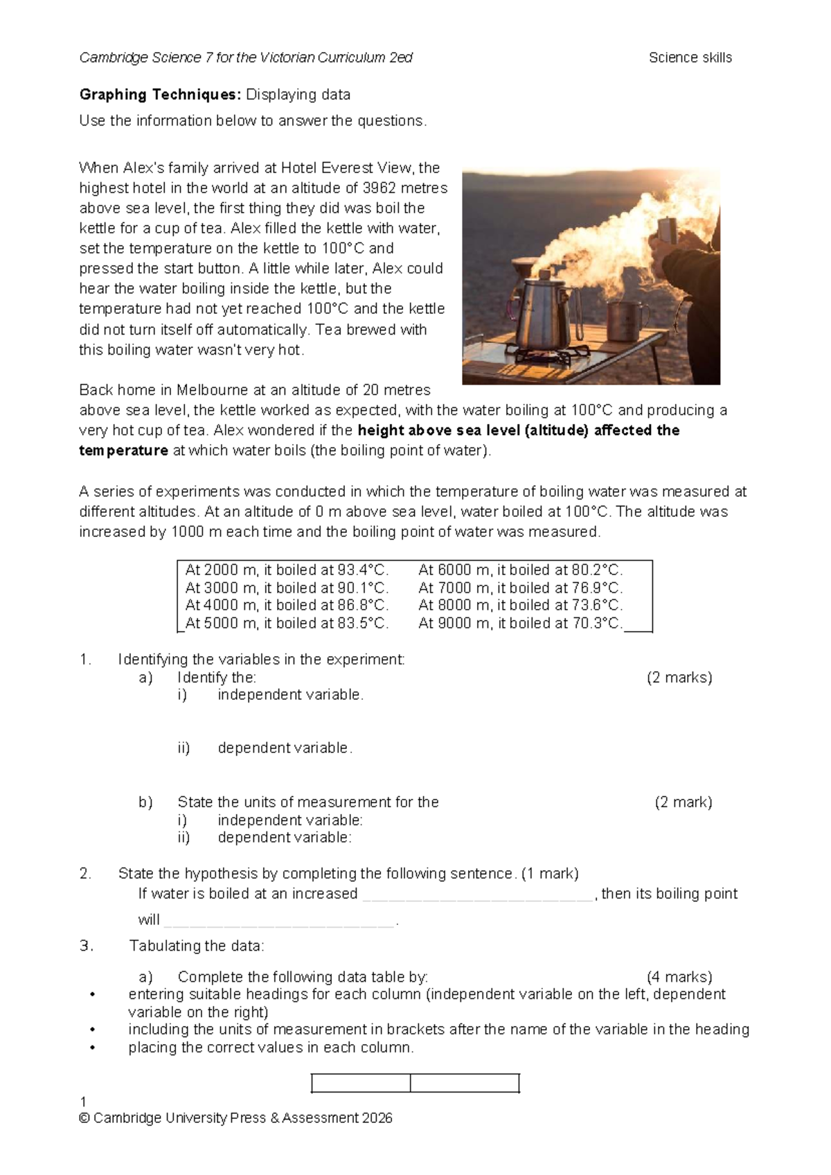Cambridge Science 7 VIC Curriculum: Graphing Techniques Worksheet 1.2.3 ...