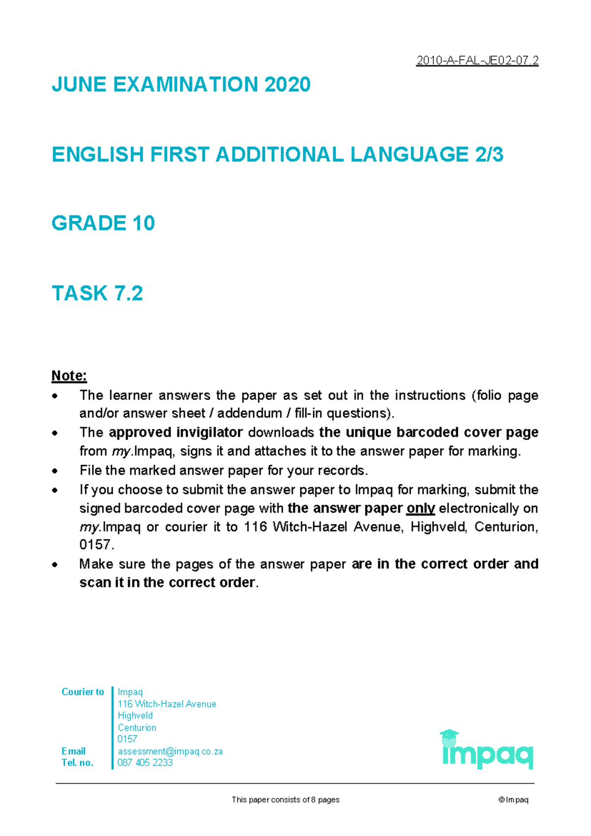 2020-FAL-G10-June Exam Paper 2: English First Additional Language - Studocu