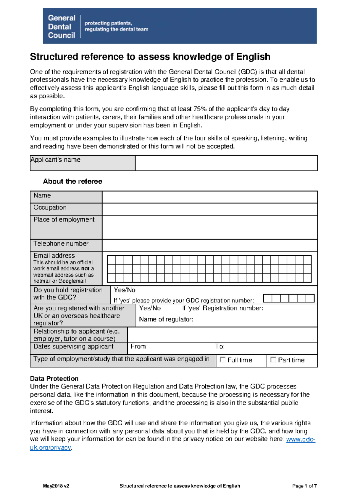 GDC English Language Assessment Reference Form - Studocu