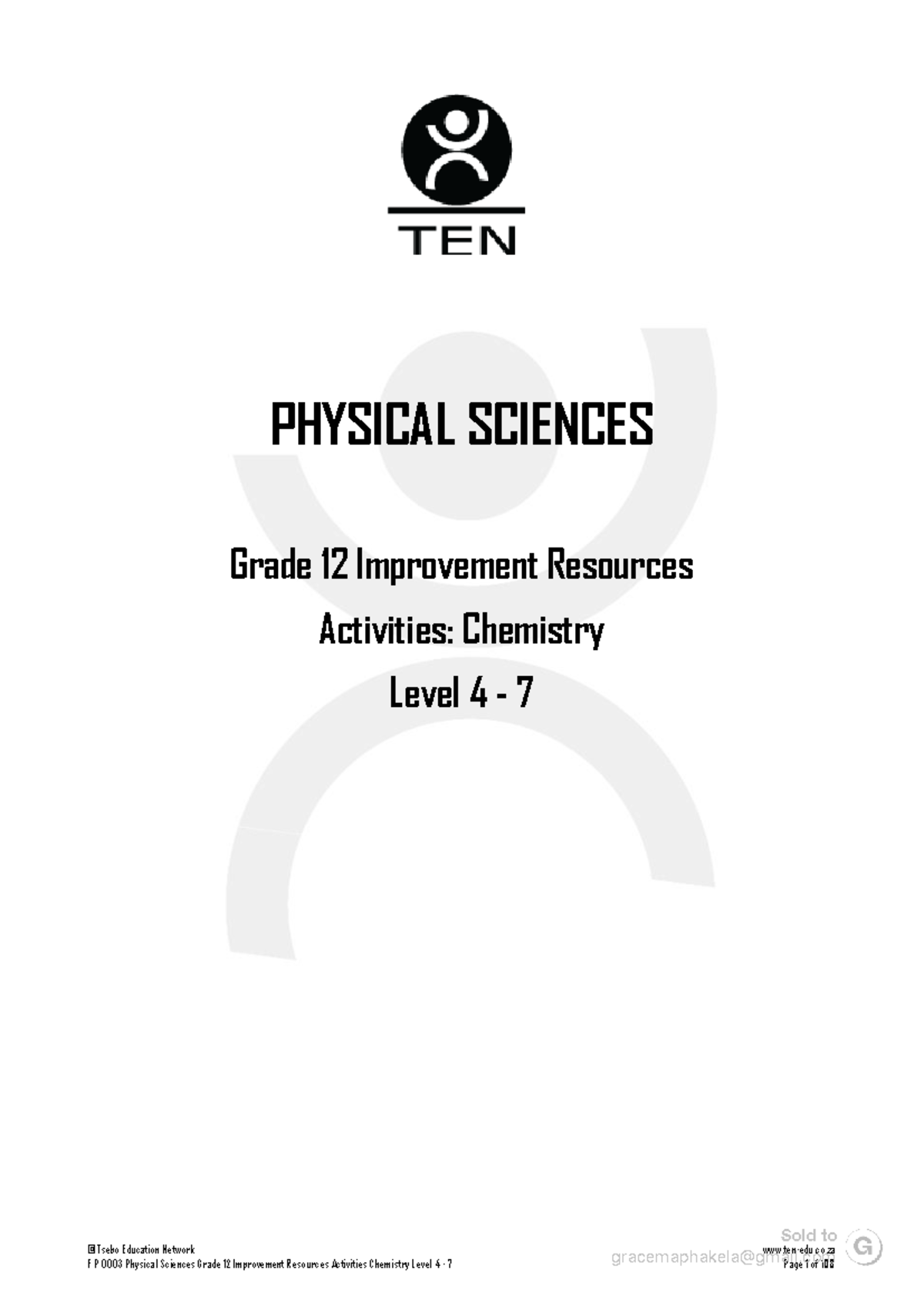 Physical Sciences Grade 12 Improvement Resources: Chemistry Activities ...